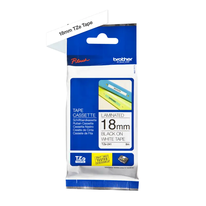 Brother TZe241 labeltape 18 mm sort på hvid lamineret - Køb billigt på ...