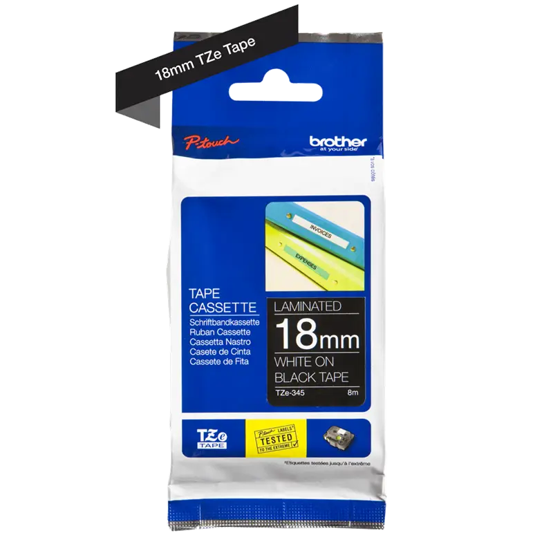 Labeltape - TZe345 - Brother - Hvid tekst på Sort - Lamineret - Køb ...