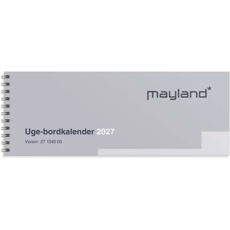 Bordkalender uge - 257x97mm - Spiral - Højformat - Grå - 2027 - Mayland ...