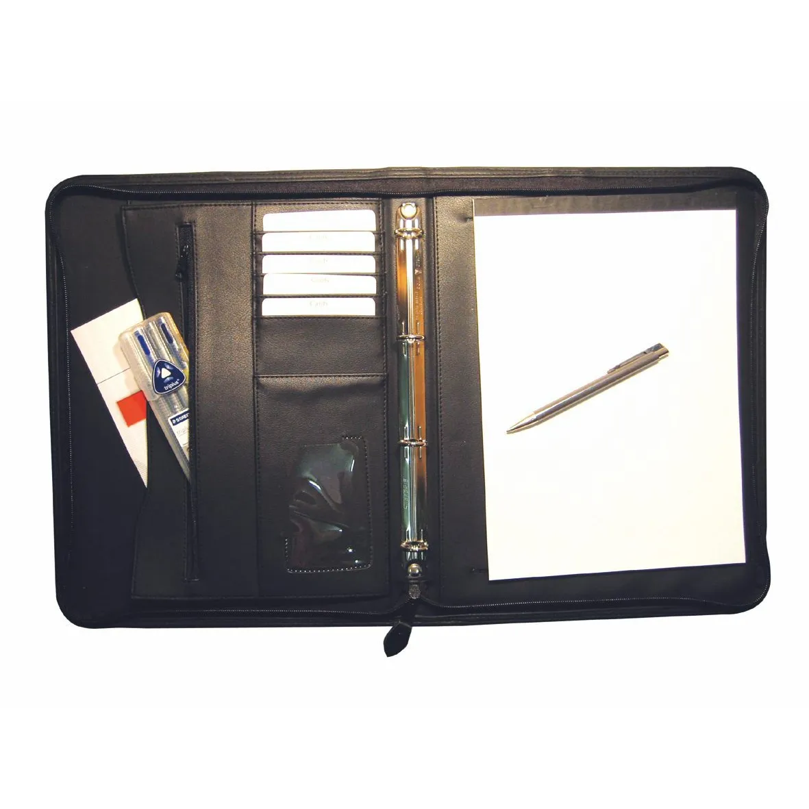 "Organiser dine dokumenter med sort mappe m/4 ringe"