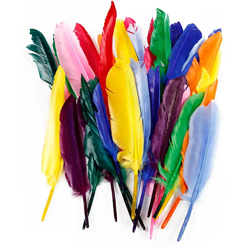Fjer - 17 til 20 cm lange indianerfjer - Assorteret farver - 250 stk ...