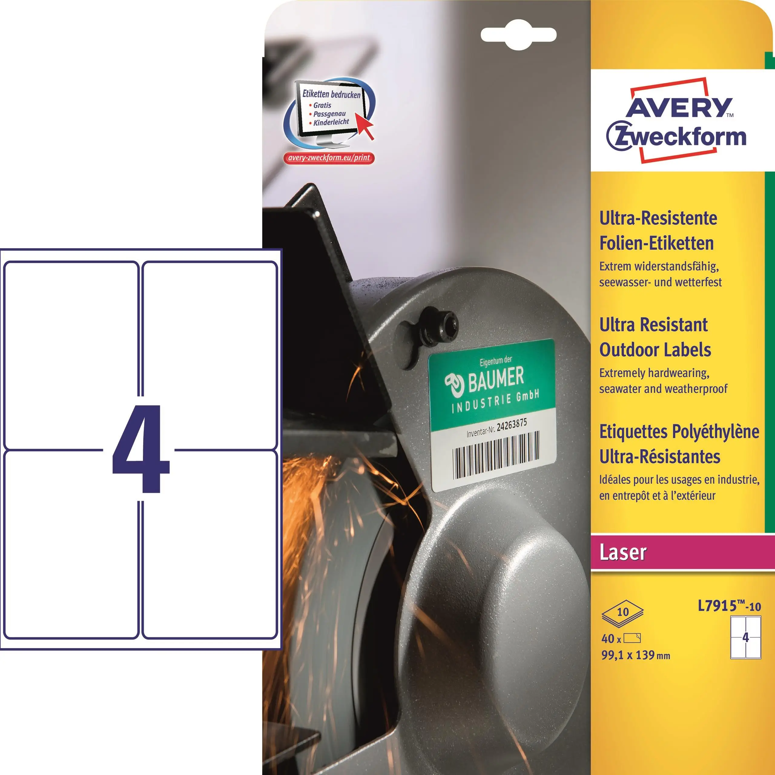 Avery labels L7915-10 - Laserlabel slidstærke 4 pr. ark 99,1 x 139 mm ...