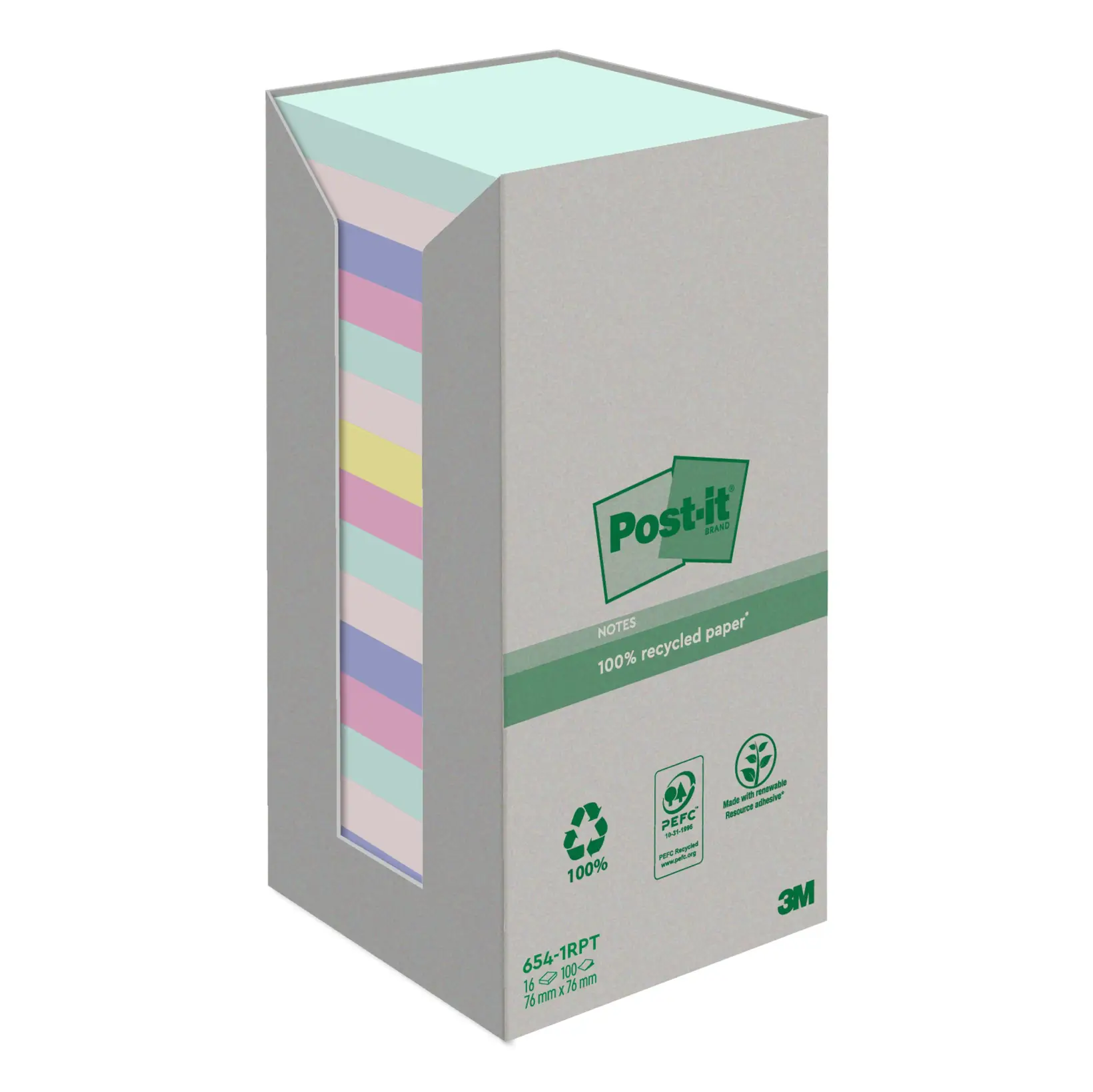 Post it note 3M Recycled mix colors 76x76 100sh 1(6) - Køb billigt på ...