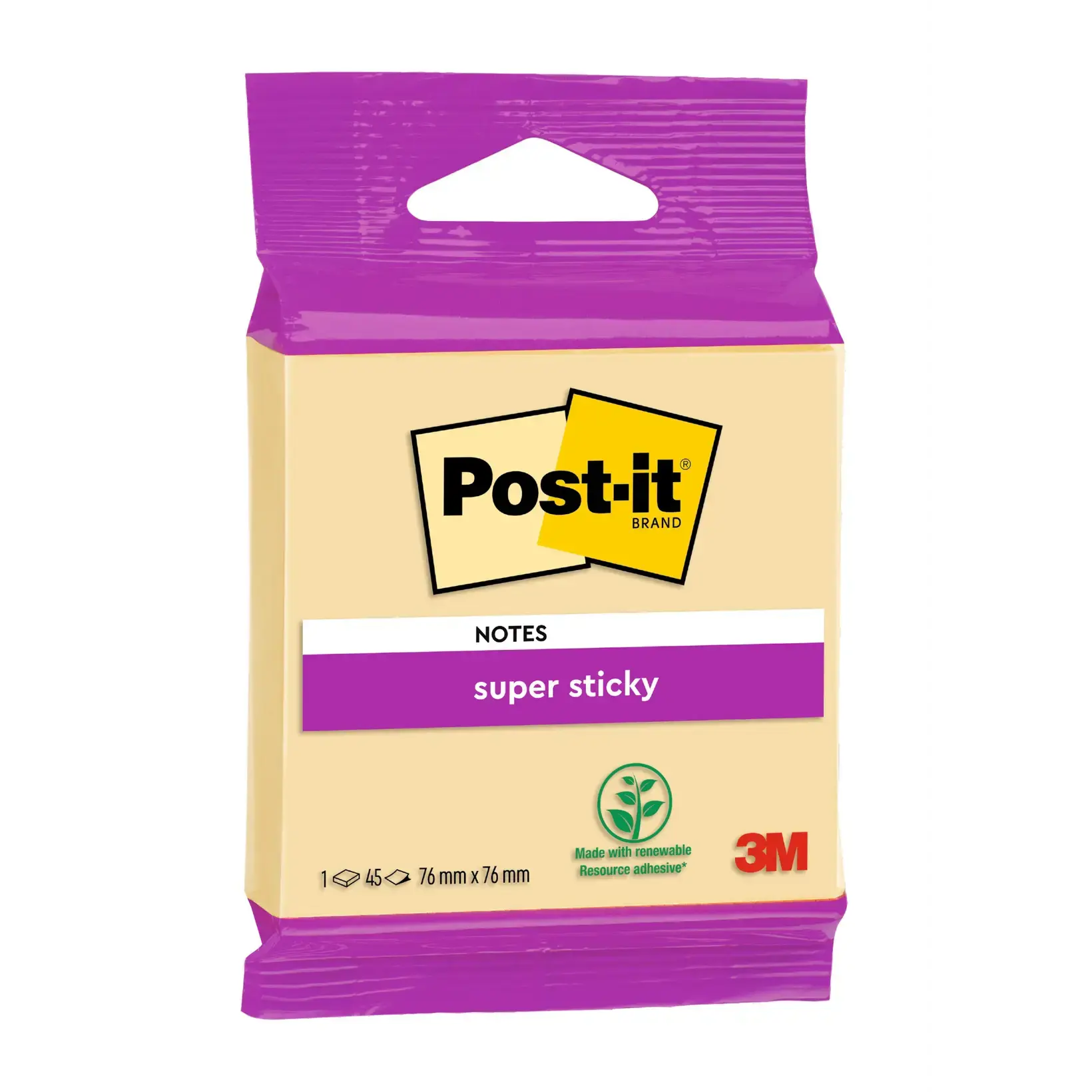 Notatblok - Post-it Super Sticky - Gul - 76 x 76 mm - 45 ark - Køb ...