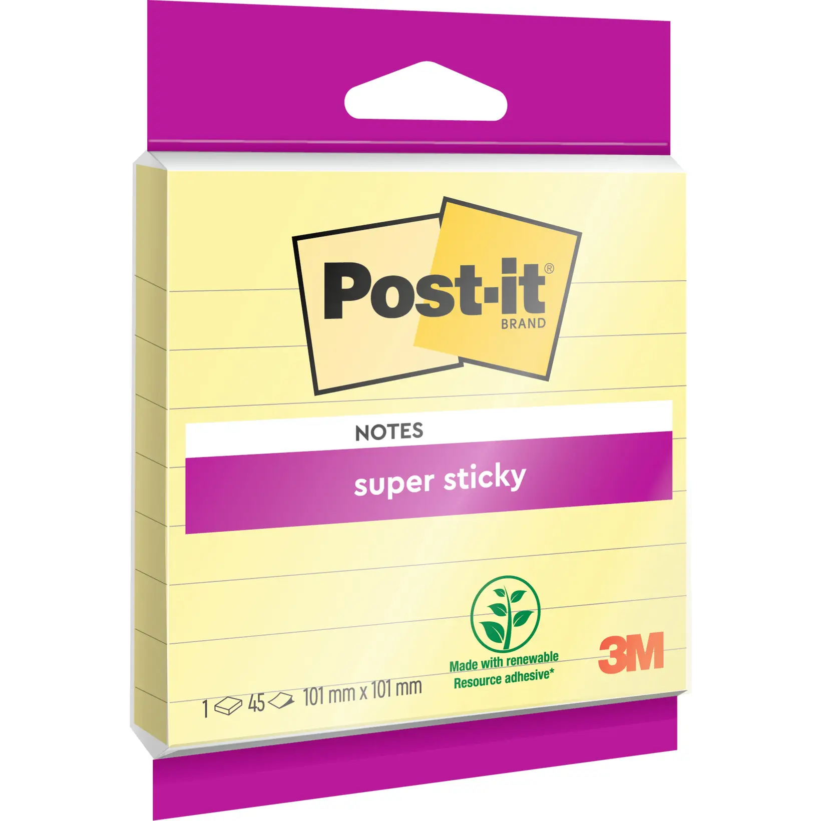 Notatblok - Post-it Super Sticky Linjeret - Gul - 101 x 101 mm - 45 ark ...