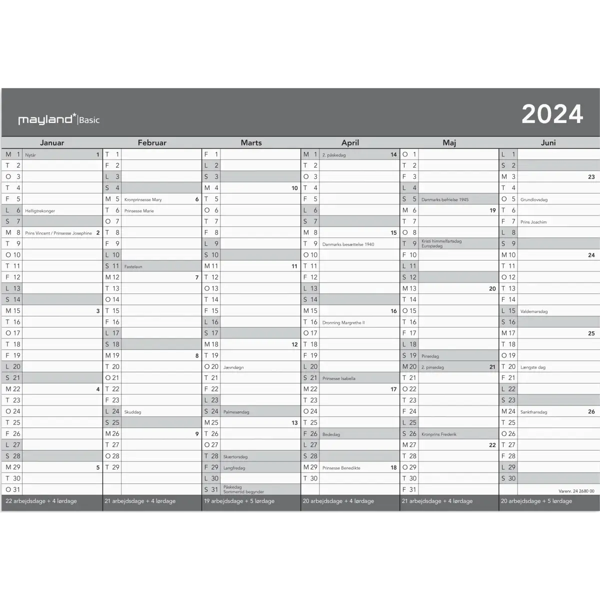 Væg kalender 2024 Basic A4 29,7x21cm 2024 2680 00 - Køb billigt på ...
