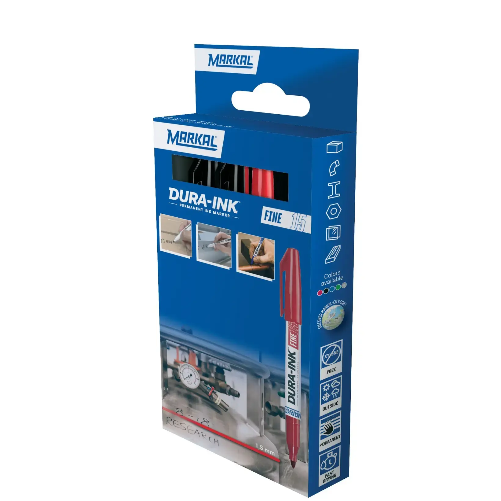Industrituscher Markal Dura Ink Fine 15 Retail Pack (3) Black/Red - Køb ...