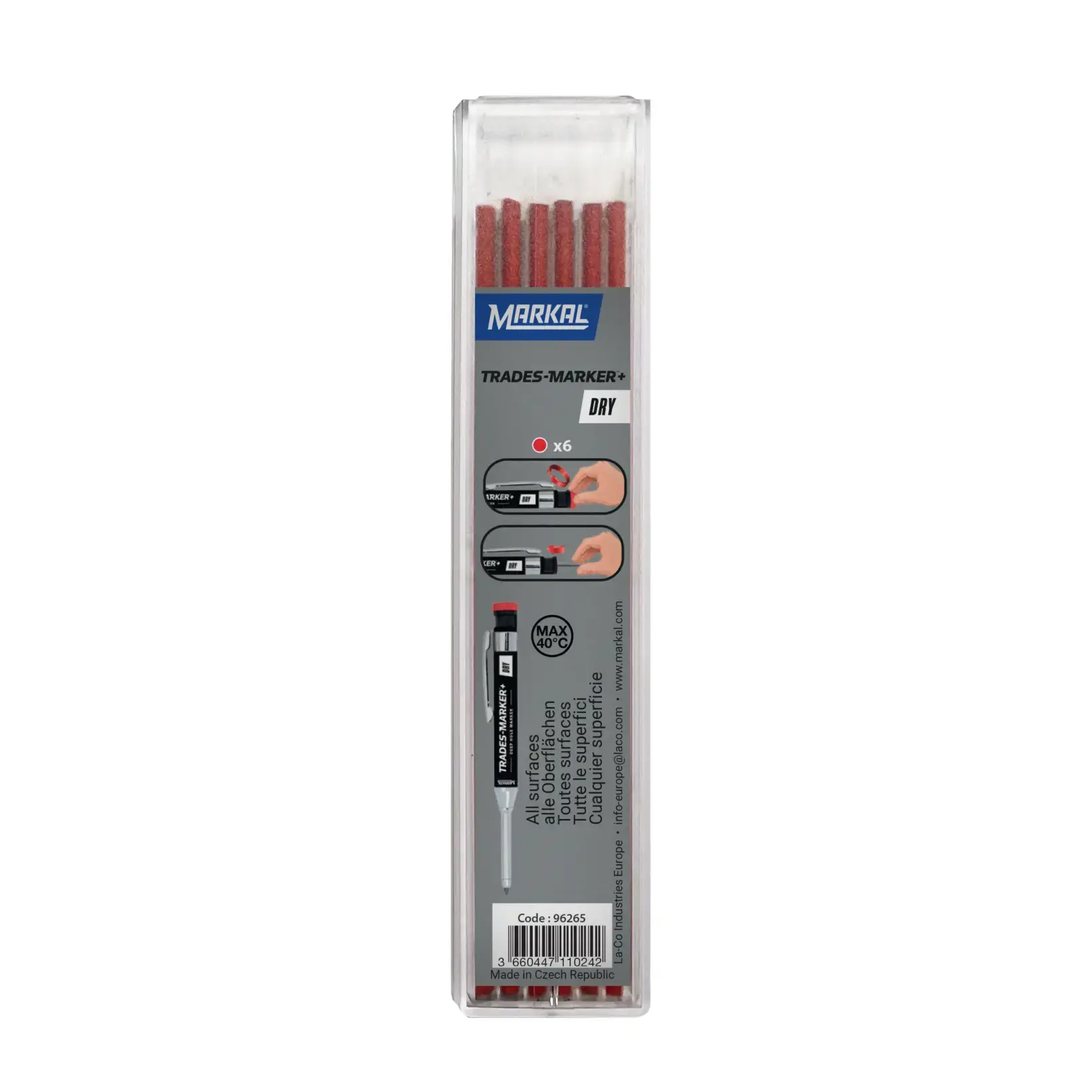Industriblyant refill Markal Trades Marker+ Dry - (X6 Red) - Køb ...