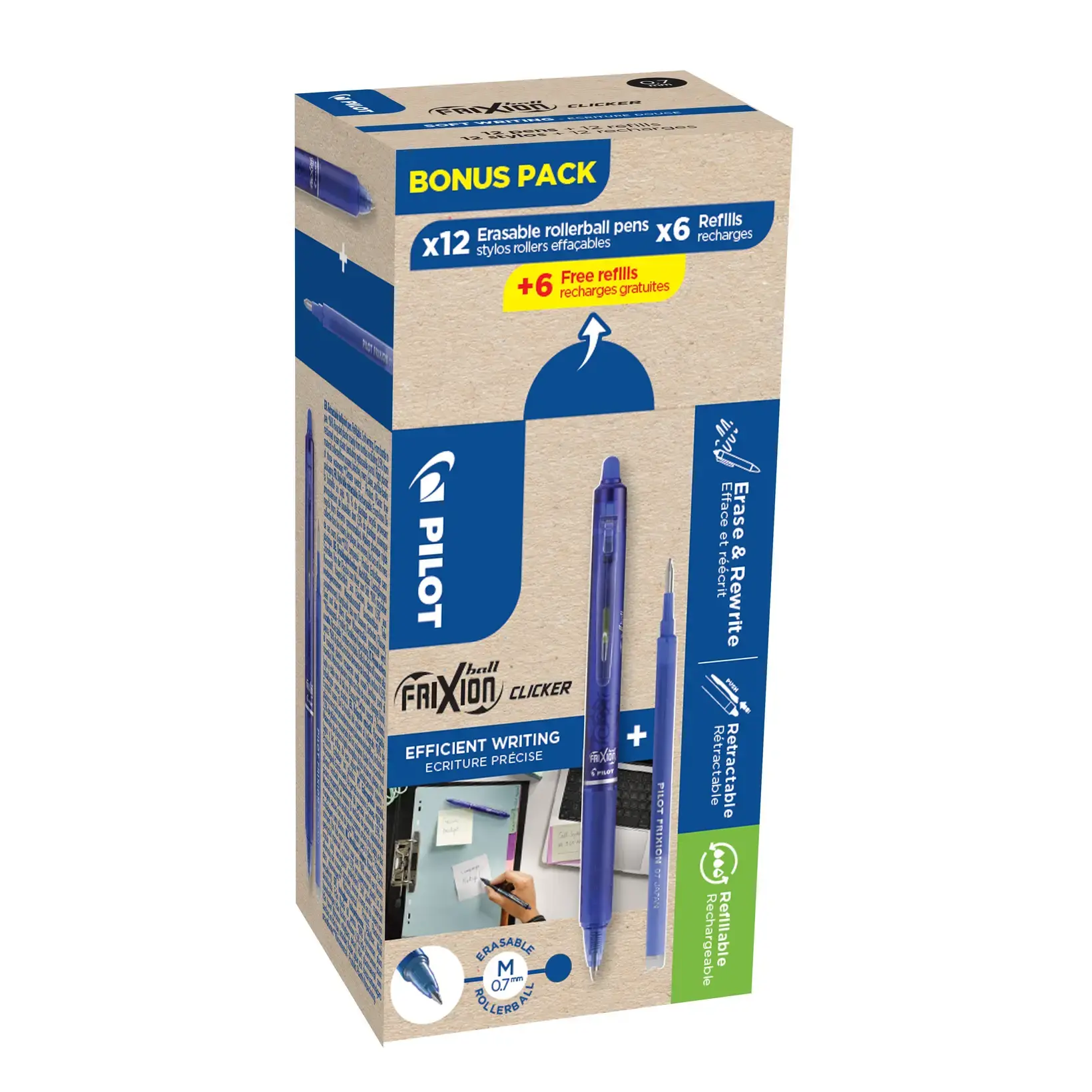 Pilot Frixion Clicker kuglepen blå pack 12 pen / 6 refiller + 6 ...
