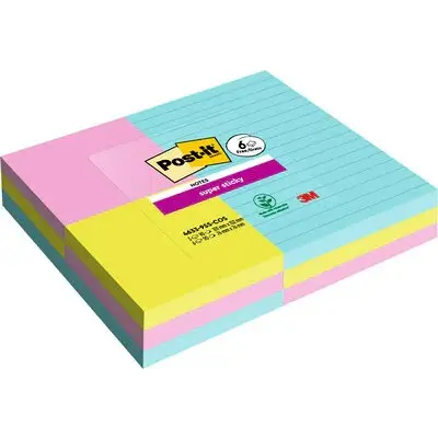 Post-it® Super Sticky Notes 3 linjerede- + 6 standard blokke blandede ...