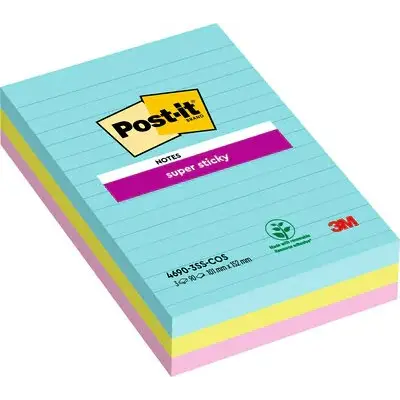 Post-it® Super Sticky Notes 3 linjerede blokke 101 mm x 152 mm Cosmic ...