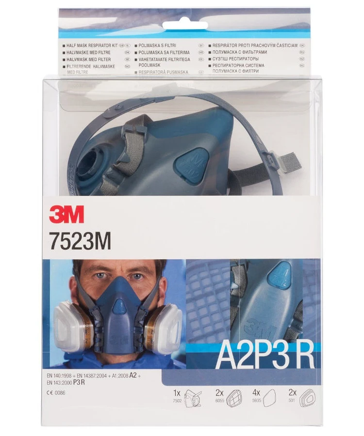 3M 7523M startsæt m/ 7500 halvmaske str. M og A2 + P3 filtre