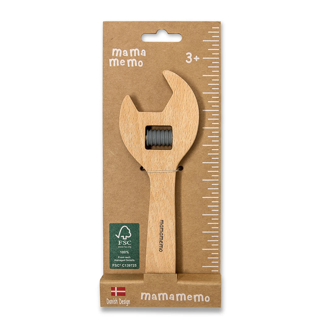 Adjustable play tool spanner in FSC certified wood