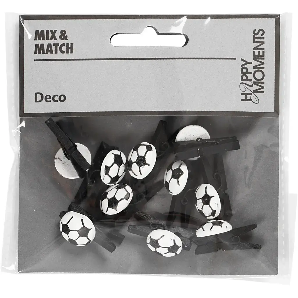Mini klemmer med fodbold, str. 14x25 mm, tykkelse 12 mm, sort, 10stk ...
