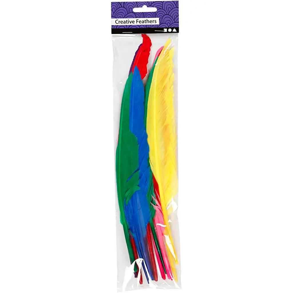 Fjer længde 27 cm assorteret farver - 12 stk. - Køb billigt på Grafical.dk