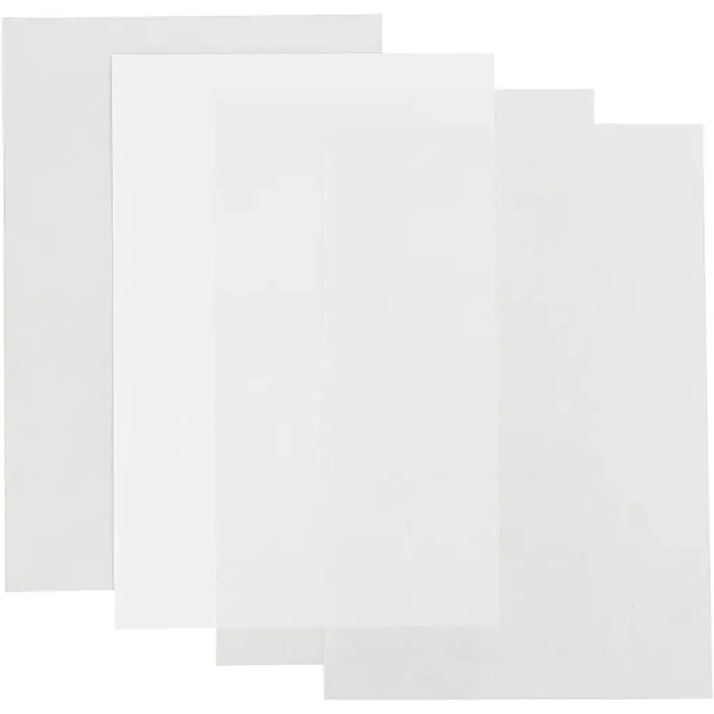 Krympeplast, ark 20x30 cm, blank transparent, mat hvid, mat transparent ...