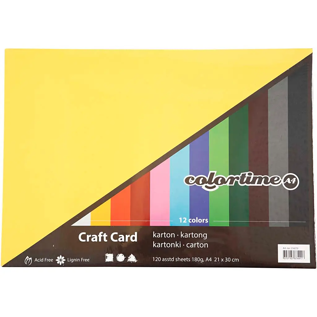 Kulørt karton, A4 21x30 cm, 180 g, 120ass. ark - Køb billigt på Grafical.dk