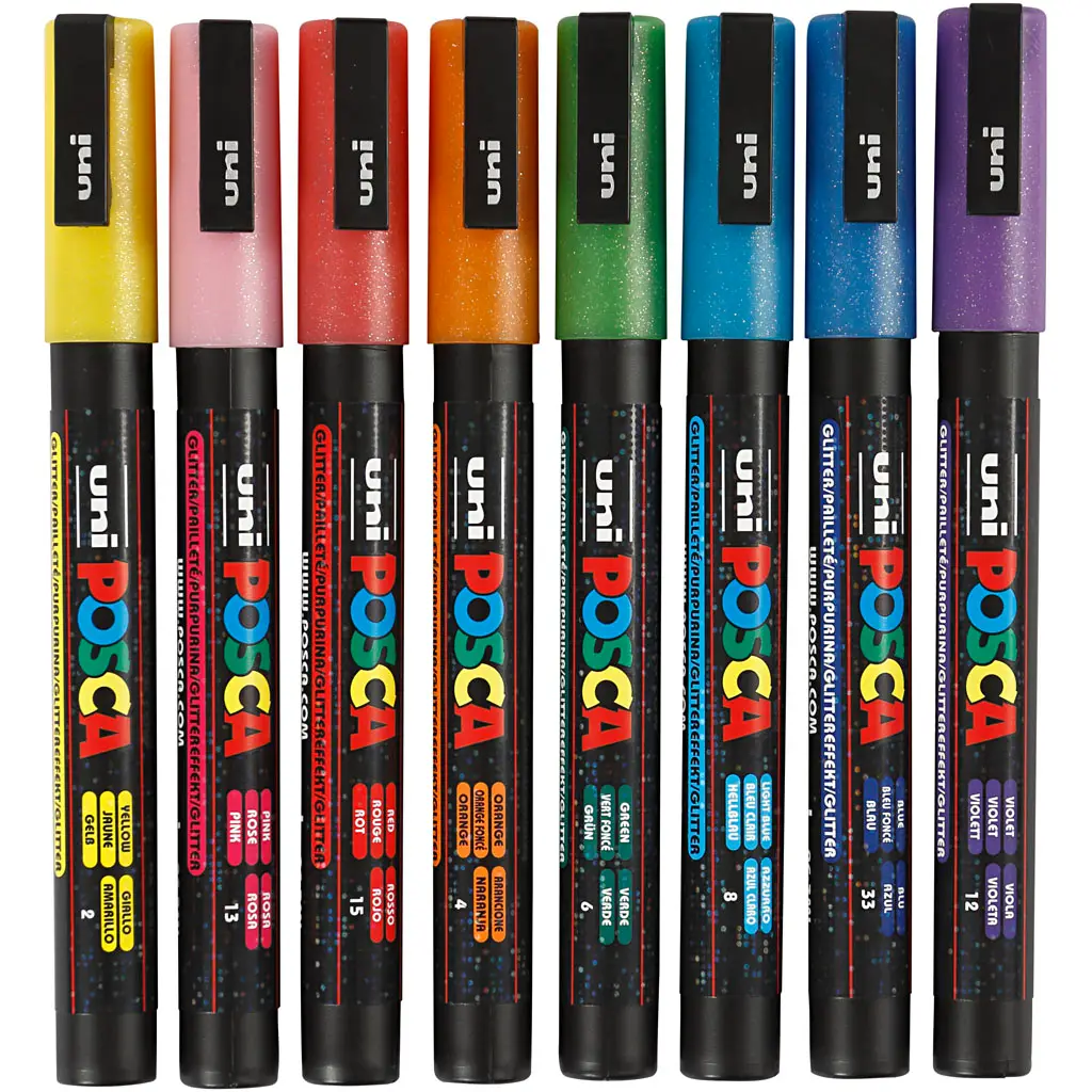 POSCA Tusser sæt med 8 tusser i glitter farver - 0,9-1,3 mm PC-3ML ...