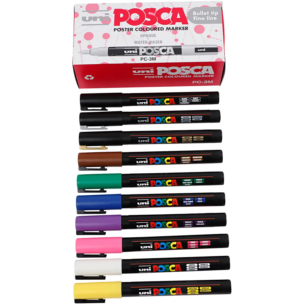 POSCA tusser sæt med 12 tuscher - 0,9-1,3 mm PC-3M forskellige farver ...