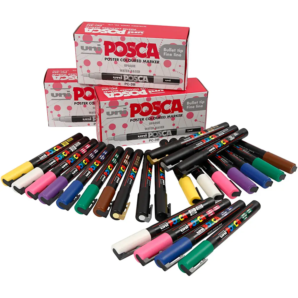 POSCA tusser sæt med 12 tuscher - 0,9-1,3 mm PC-3M forskellige farver ...