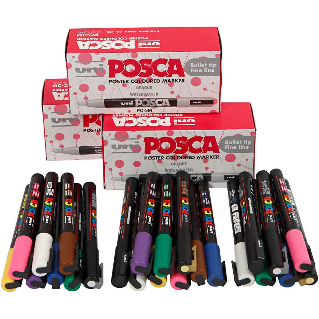 POSCA tusser sæt med 12 tuscher - 0,9-1,3 mm PC-3M forskellige farver ...