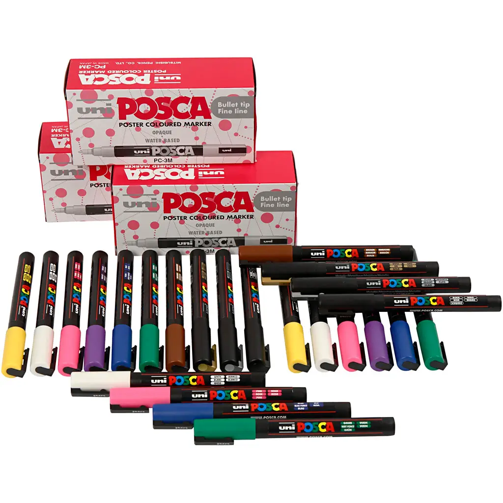POSCA tusser sæt med 12 tuscher - 0,9-1,3 mm PC-3M forskellige farver ...