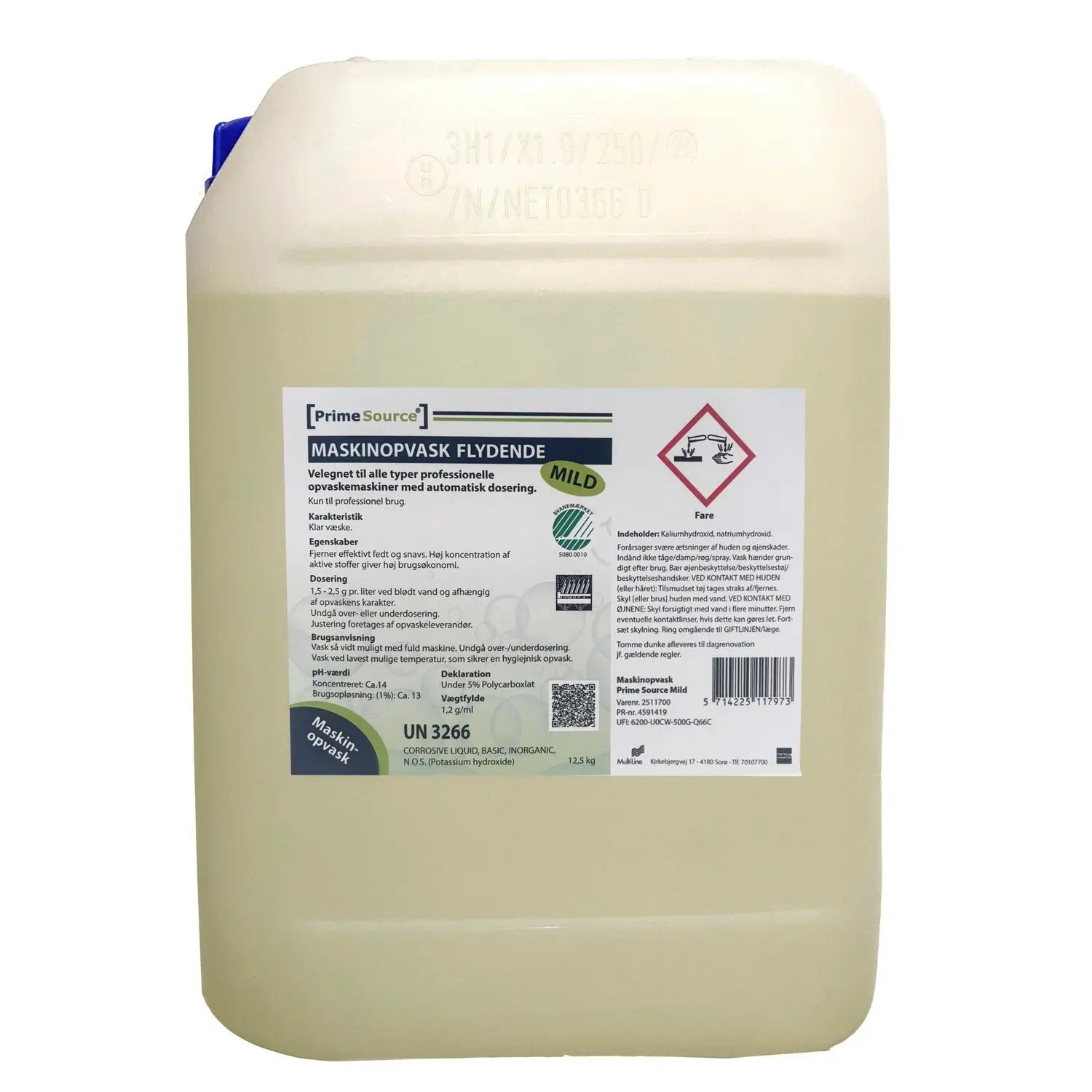 Maskinopvask Flydende Prime Source Mild 12.5kg Svanemærket uden Klor ...