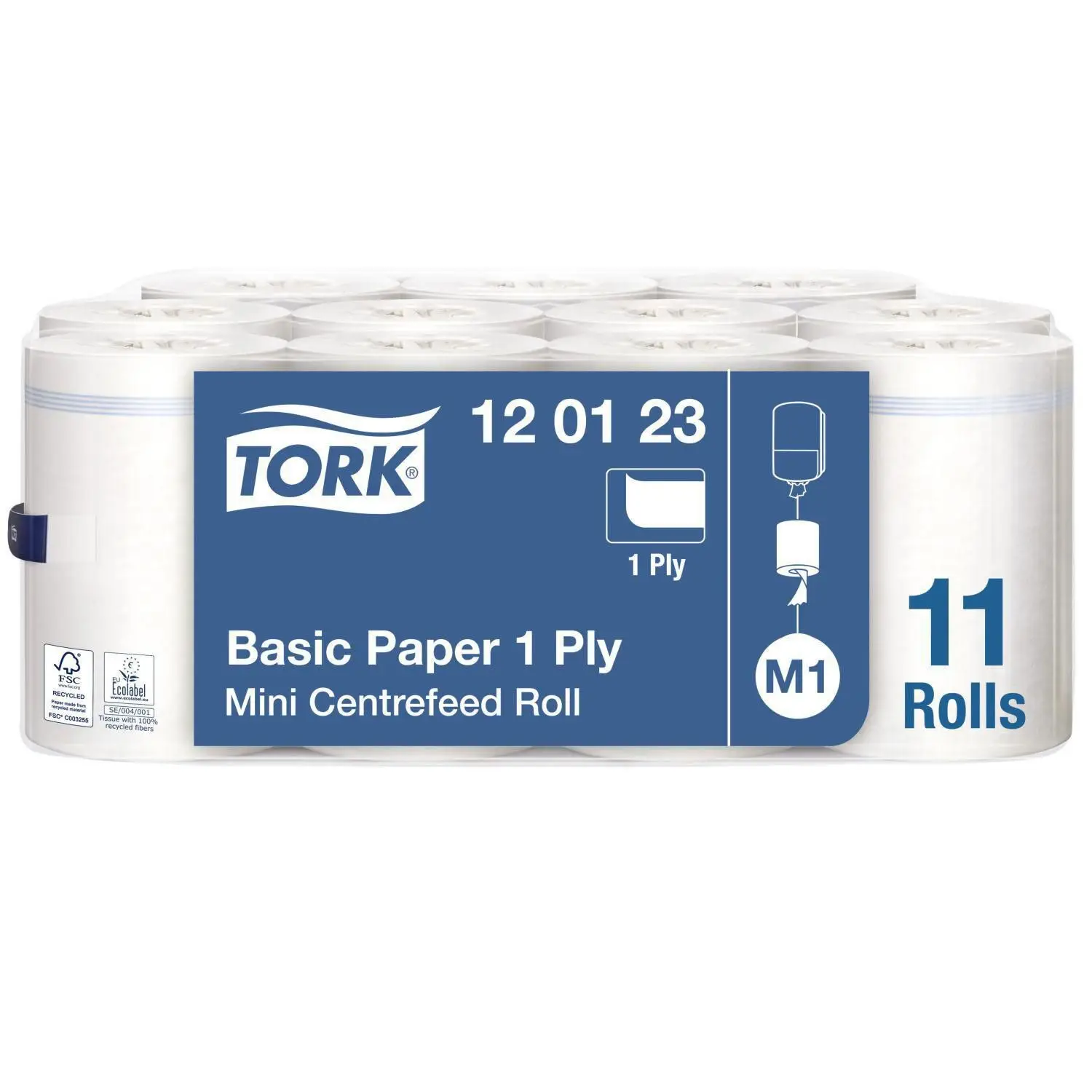 Håndklæderulle Tork 120123 Basic Mini M1 1-lag Ø14xB21.5cmxL120m U ...
