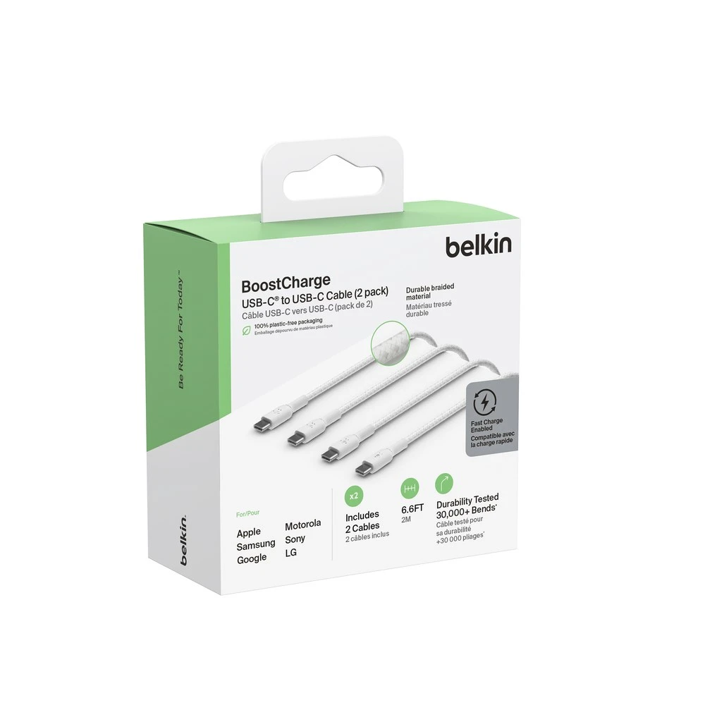 Belkin USB-C to USB-C Braided PVC 2m Twin Pack White - Køb billigt på ...
