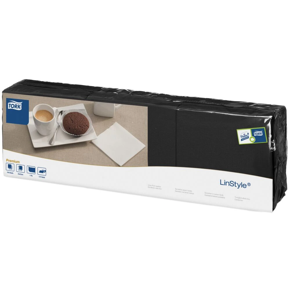 Kaffeserviet, Tork Linstyle, 1-lags, 1/4 fold, 23,8x23,8cm, sort, papir ...
