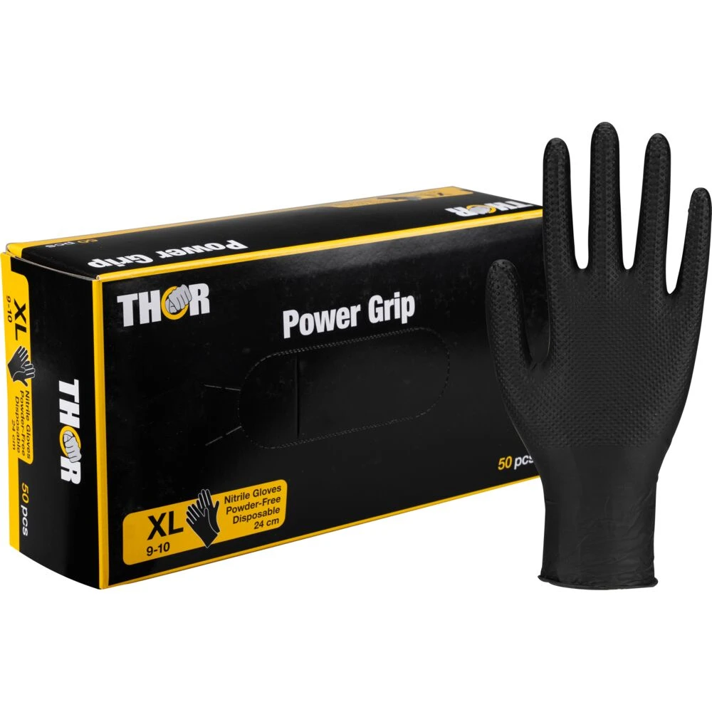 Nitrilhandsker THOR Power Grip XL sort pudderfri - 500 stk - Køb ...