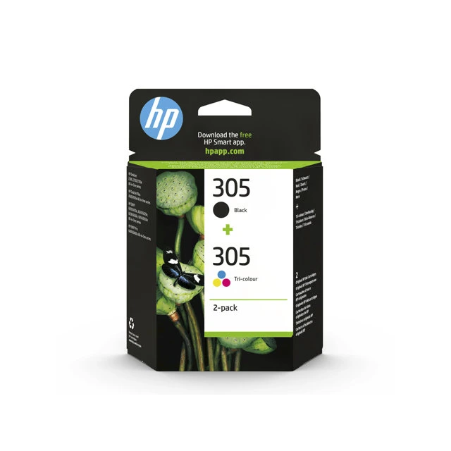 da Blækpatron HP 6ZD17AE No. 305 tri-color & sort 2-pack