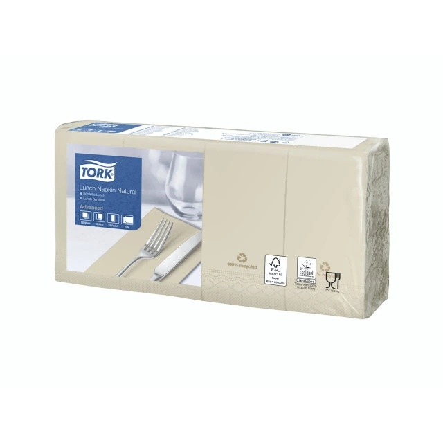 Servietter Tork 2-lags 1/8 fold natur 33cm 200stk/pak