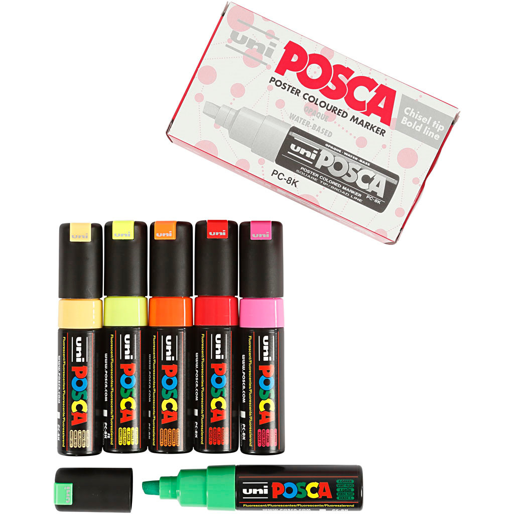 POSCA marker set med 6 markere - 8 mm i forskellige farver PC-8K - Køb ...
