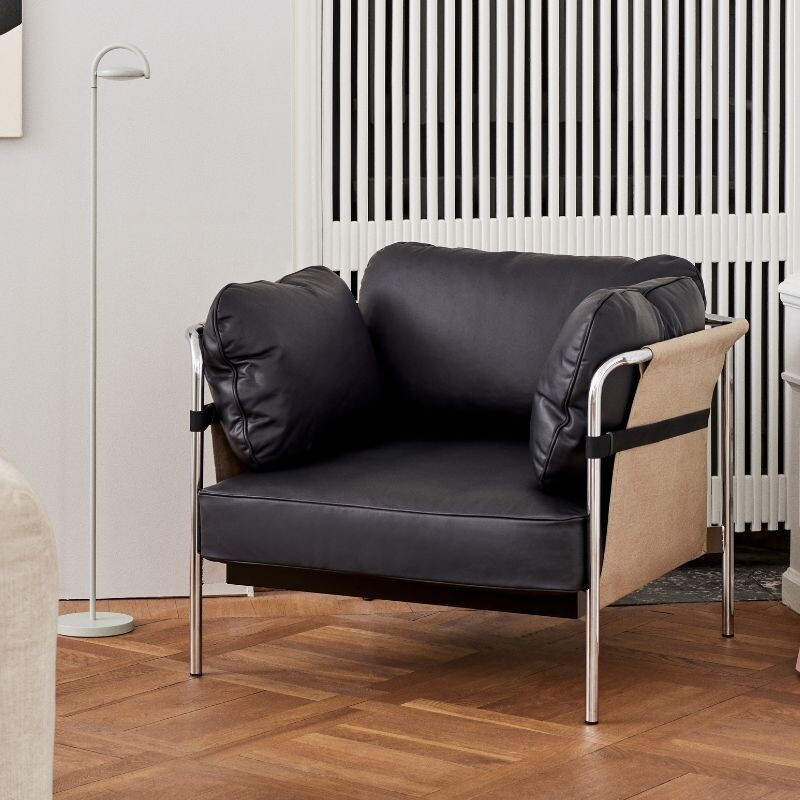 Hay Can 1 Seater Natural Canvas & Sort Sense Læder - Livingshop.dk