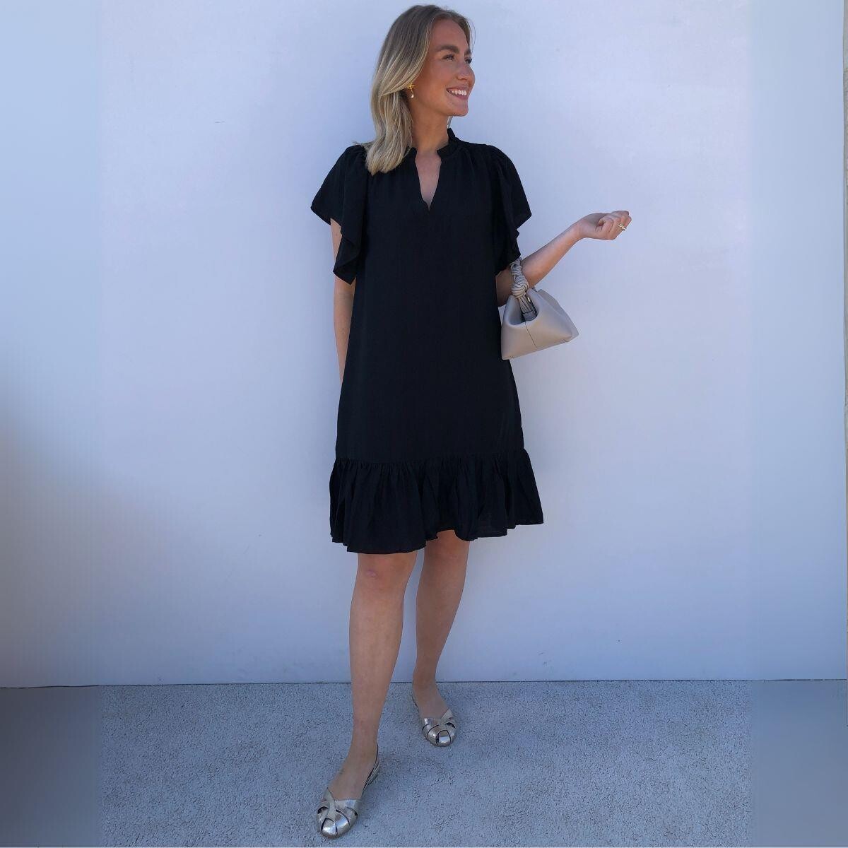 Hera Crop Frill sort kjole - Co'couture | Rikke Solberg