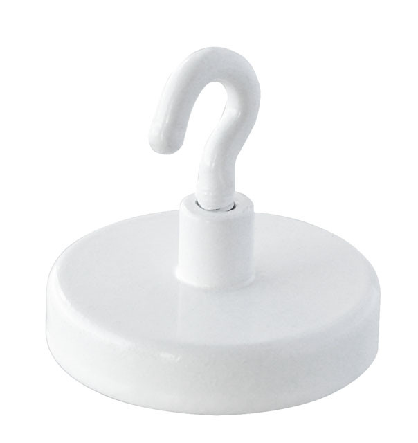 Pottemagnet Ø32 mm med krog Hvid Neodymium Trækkraft 35kg.