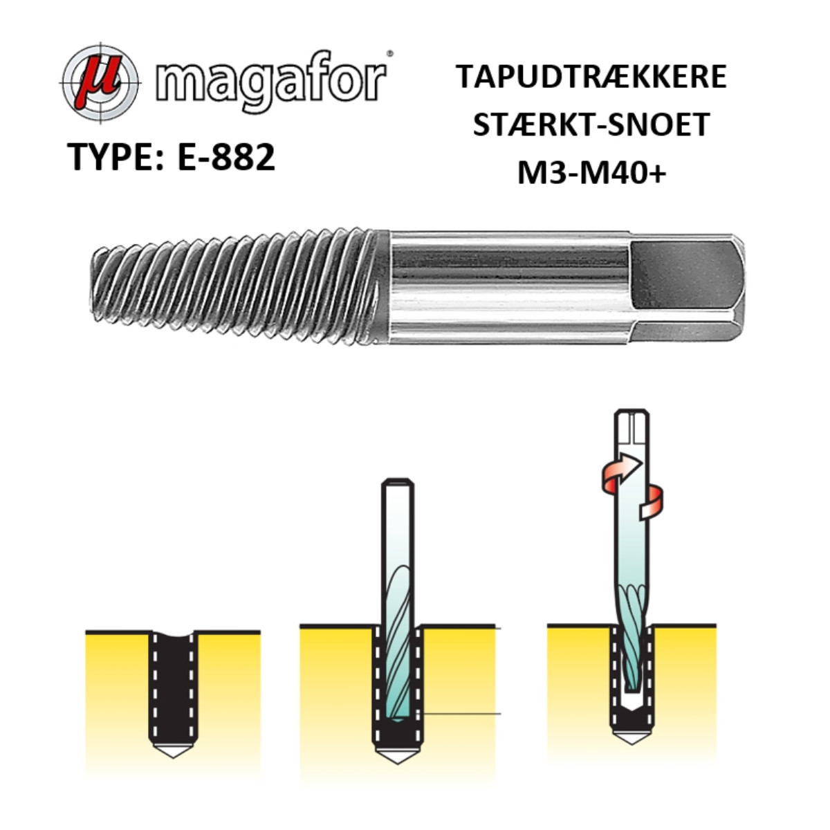 Magafor tapudtrækkere 882, Stærkt-snoet, CRV, M3 - m40+