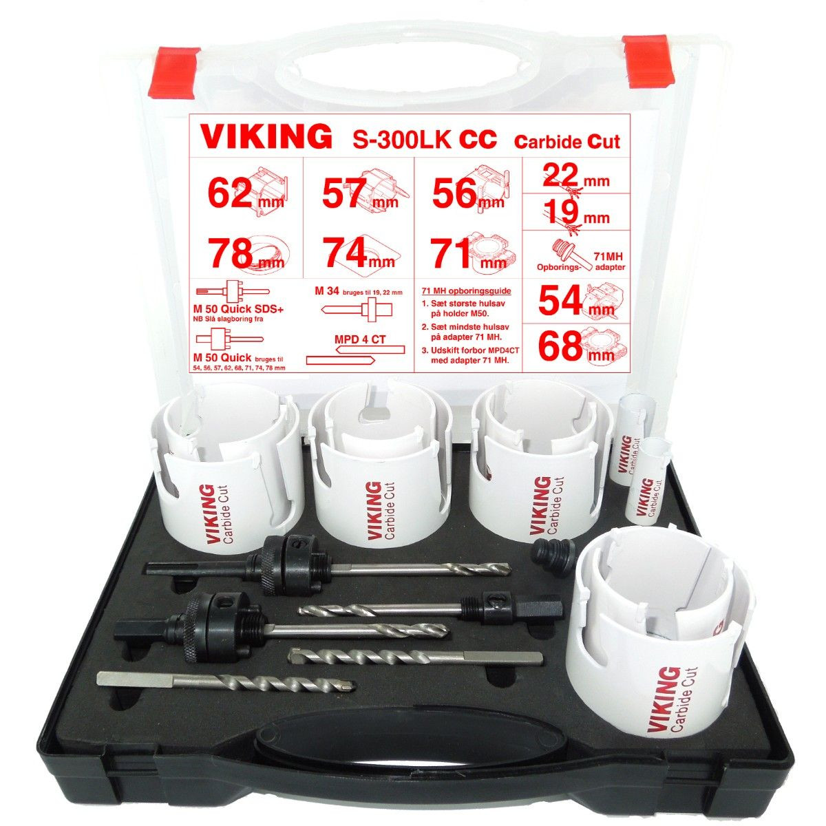 VIKING Hole saw kit S 300LK CC Carbide Cut 19 78mm 19 22 54 56 57 62 68 71 74 78mm 71MH 2 drills
