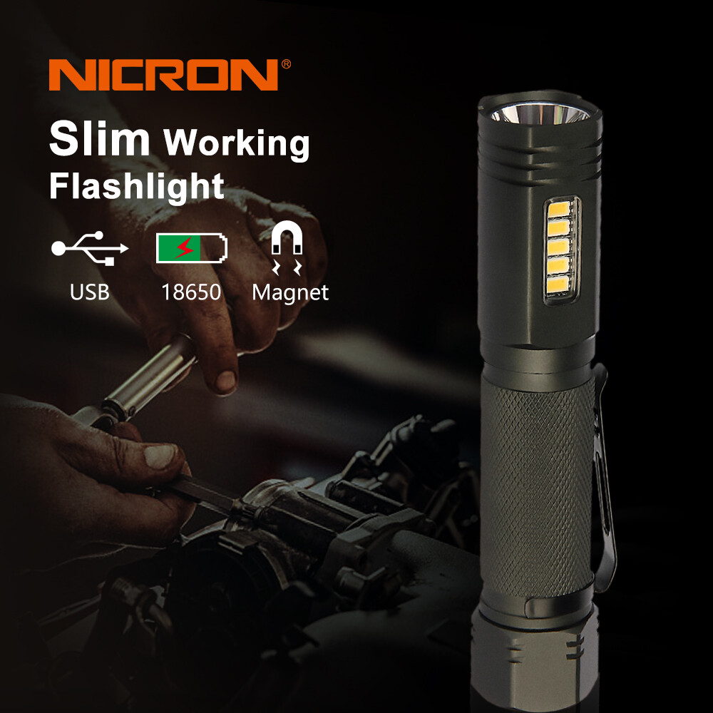 NICRON Genopladelig lygte top 1000lm sidelys 250lm Med magnet i bund ...