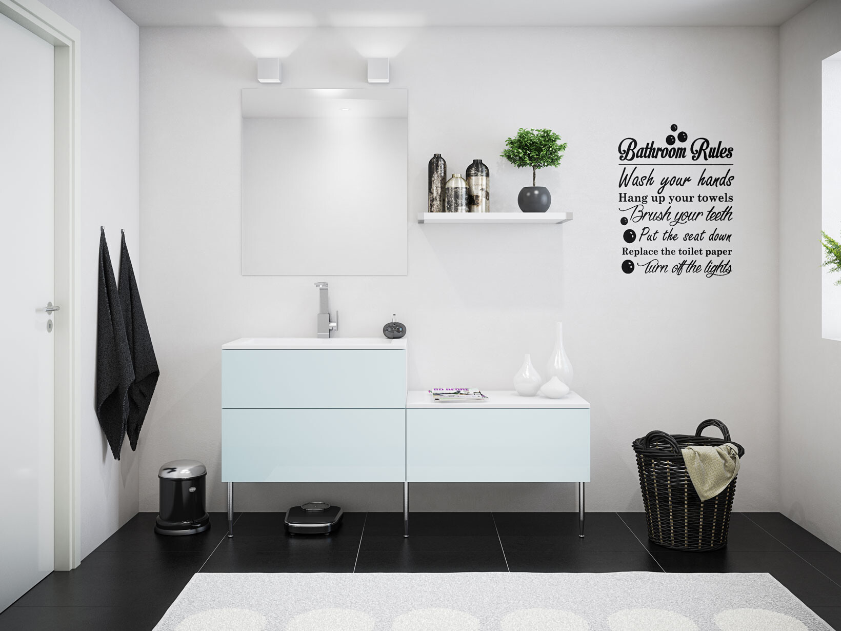 Elegant bad med flotte lyseblå fronter