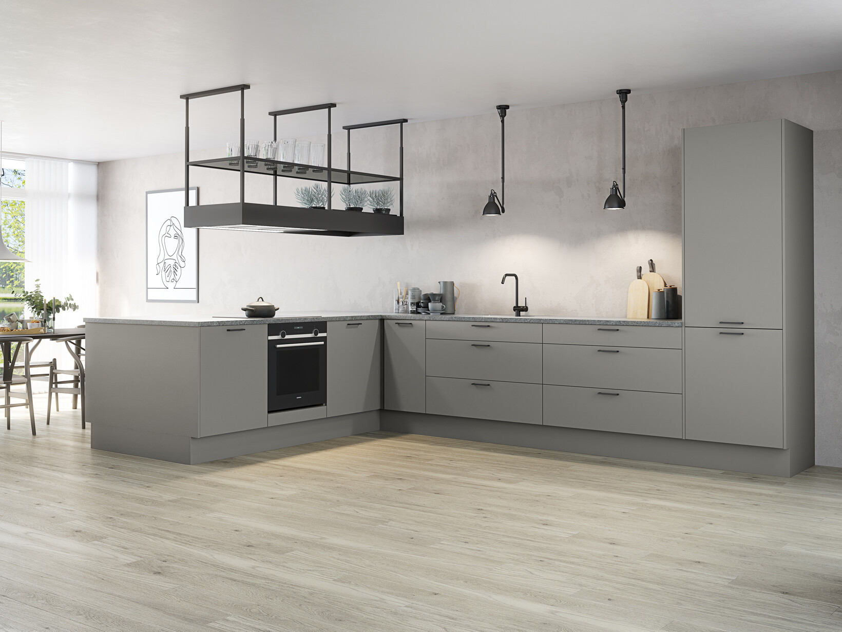 Flot tidløst varmt gråt køkken - Der holder i mange år