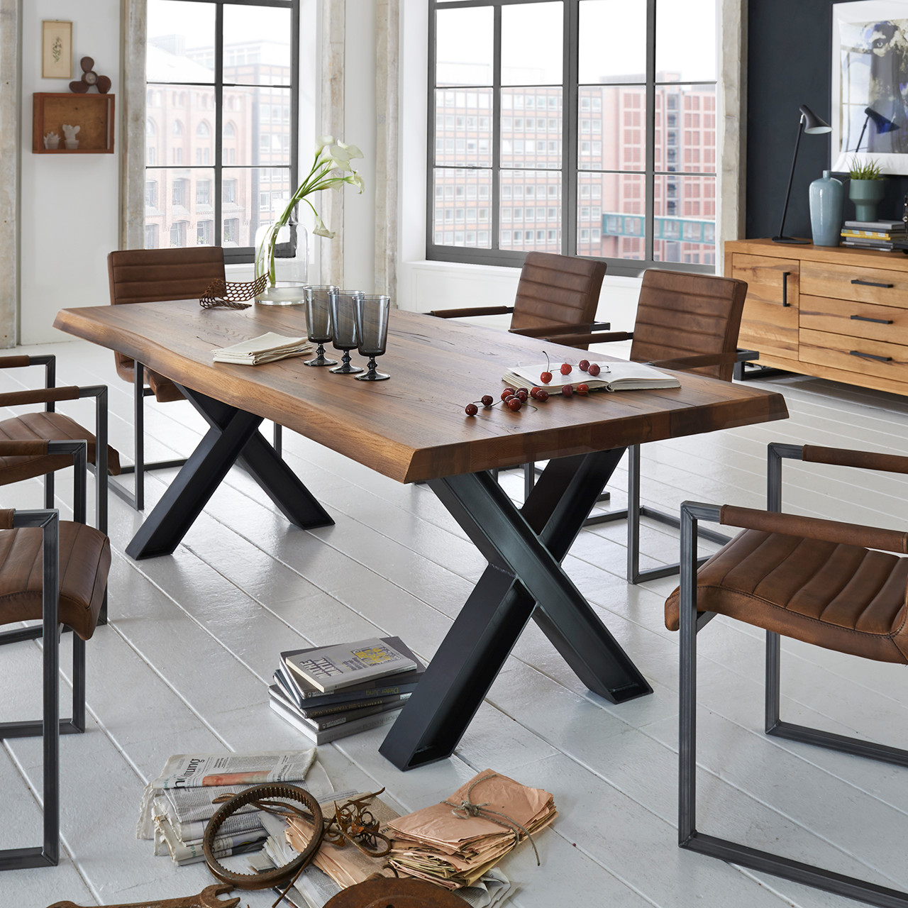 Chêne Rustique plateau de table / RIVERSIDE Pied Noir - Des centaines ...